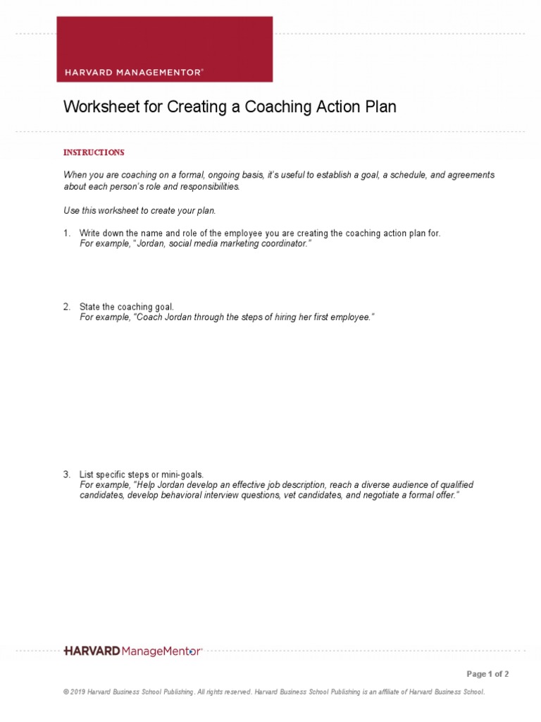 Worksheet For Creating A Coaching Action Plan | PDF