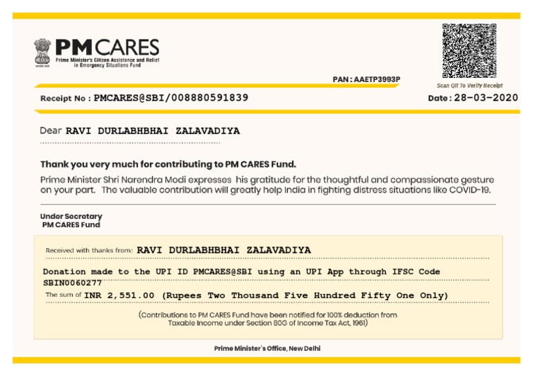 PM CARES UPI Receipt 008880591839 14112020 1034 | PDF
