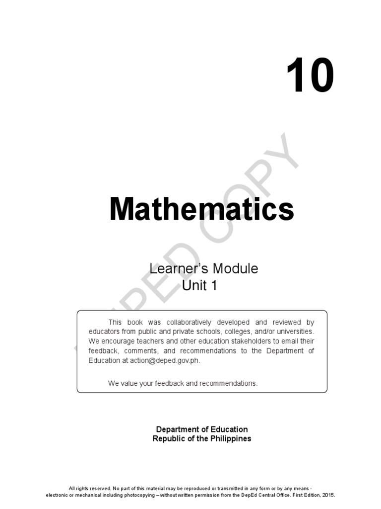 Grade 10 LM MATH 10 - Quarter 1 | PDF | Sequence | Copyright