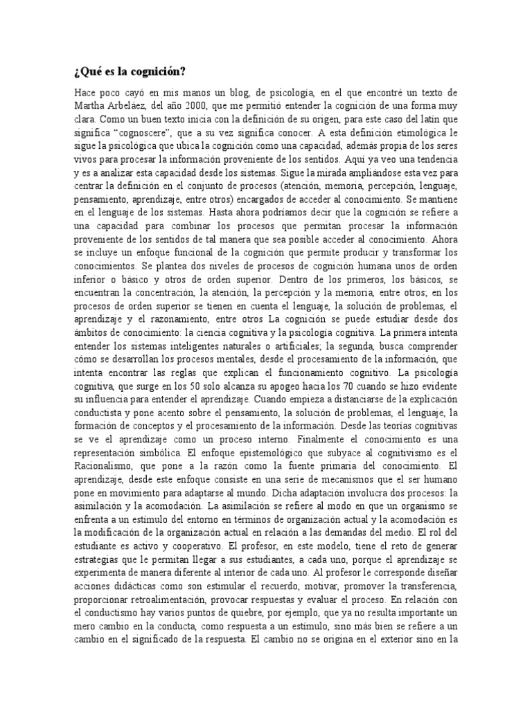 Qué Es La Cognición | PDF | Psicología cognitiva | Aprendizaje