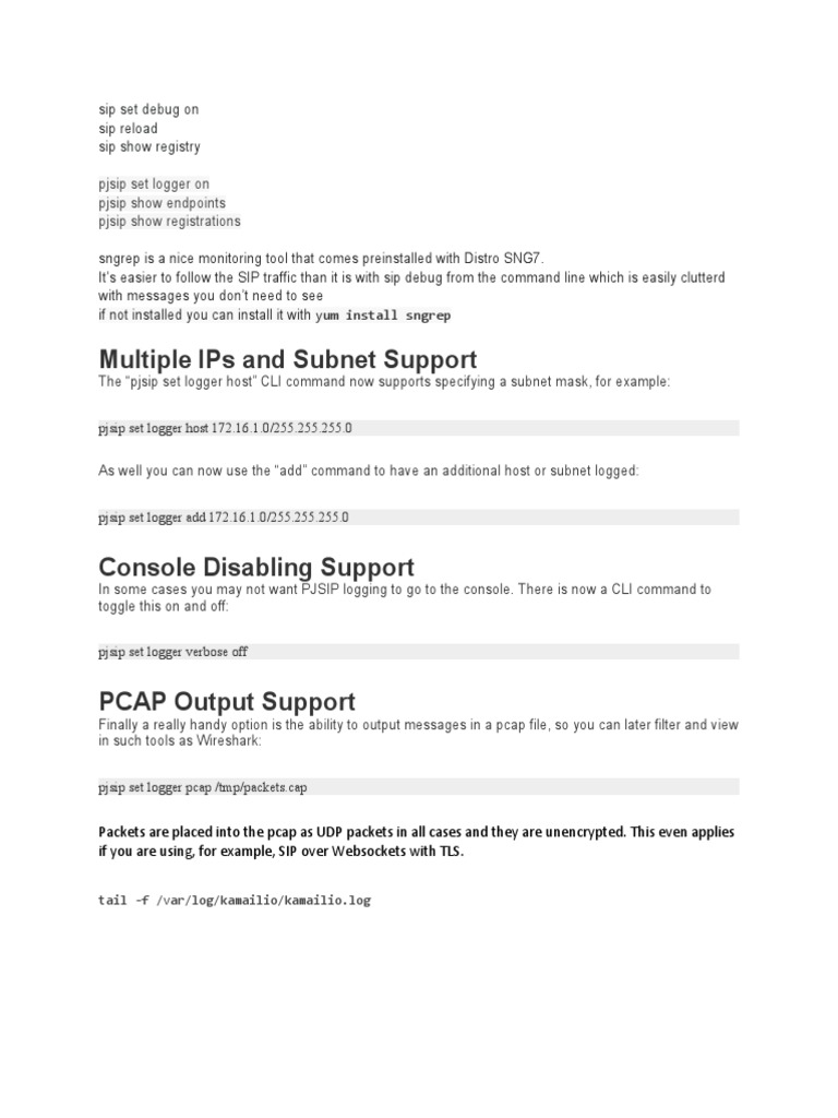 Multiple Ips and Subnet Support: Pjsip Set Logger On Pjsip Show Endpoints Pjsip Show ...