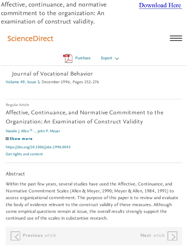 Affective Continuance And Normative Commitment To The Organization An Examination Of