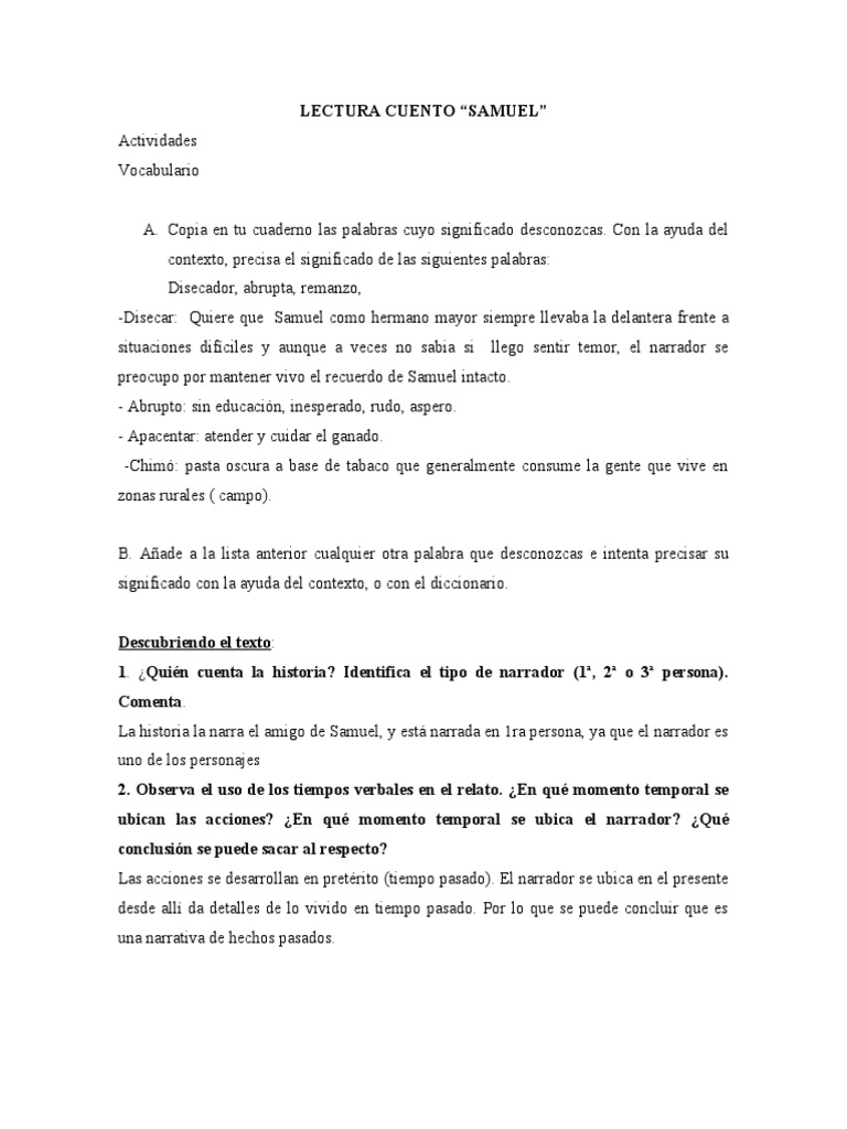 Análisis del cuento "Samuel" de Araujo | PDF | Cuentos | Idiomas