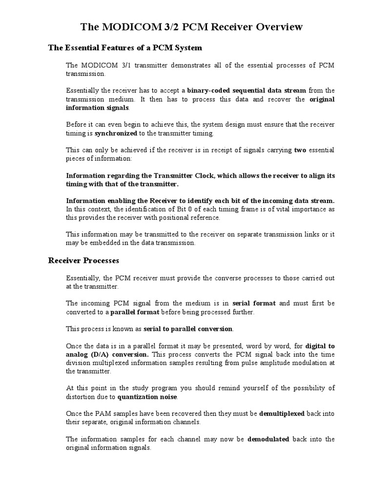 PCM Receiver Technical Guide | PDF | Detector (Radio) | Data Transmission