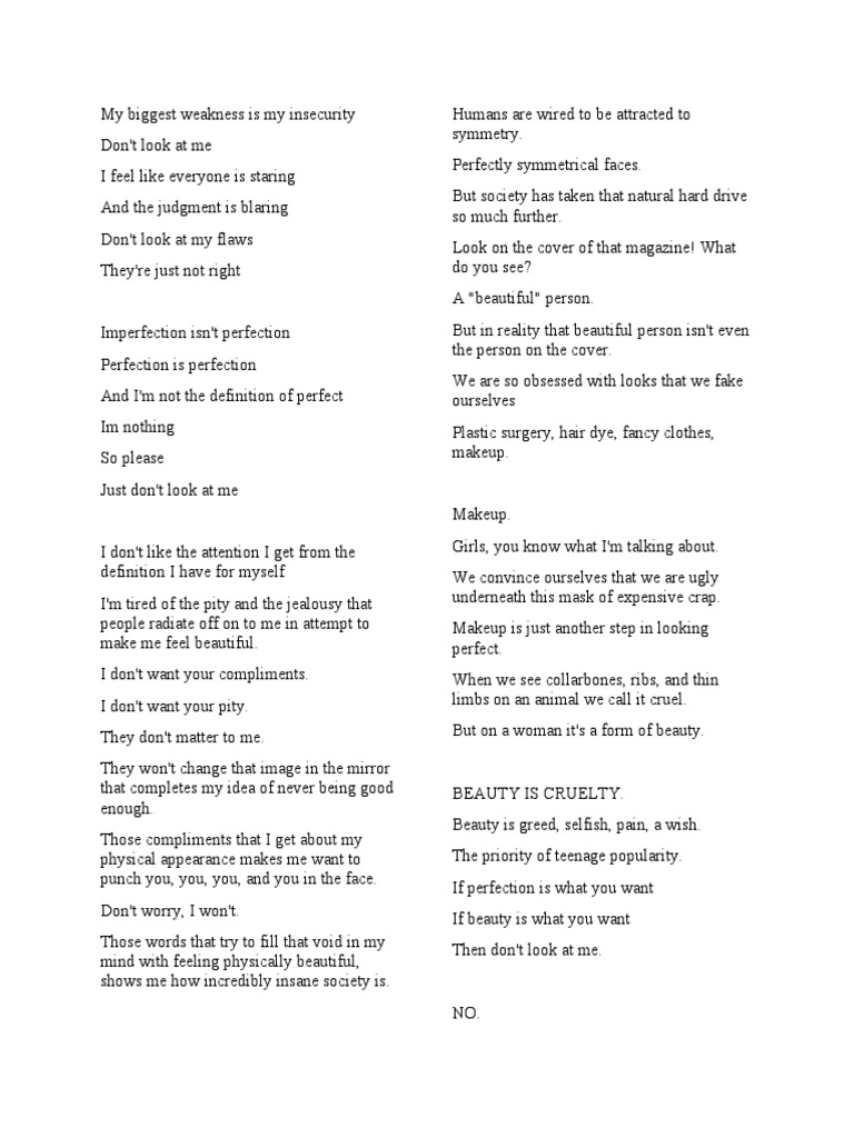 Slam Poetry Insecurity | PDF | Beauty