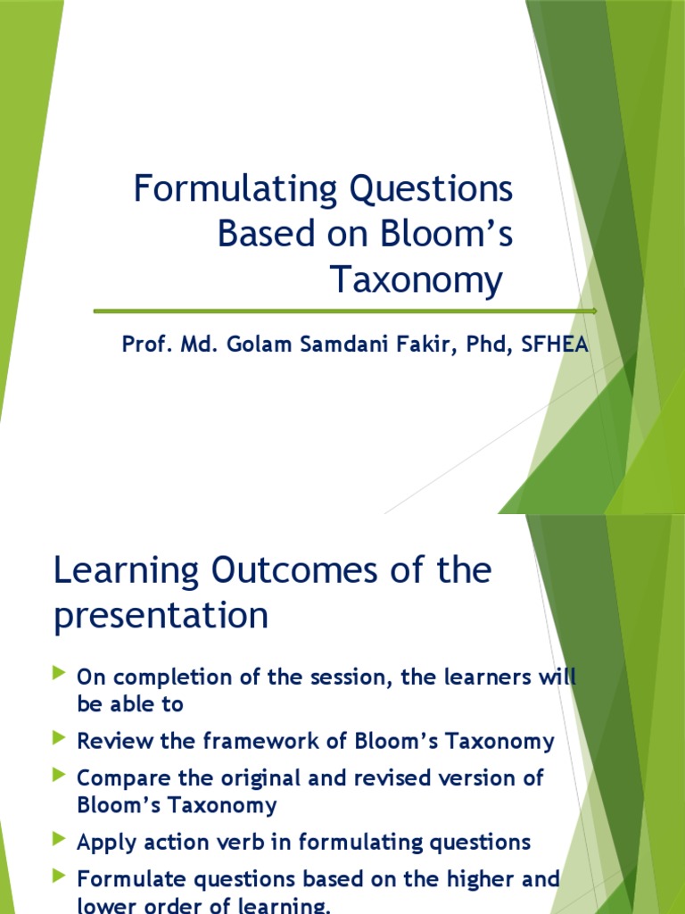 Formulating Questions Based On Bloom's Taxonomy 8 Nov 2020 | PDF | Learning