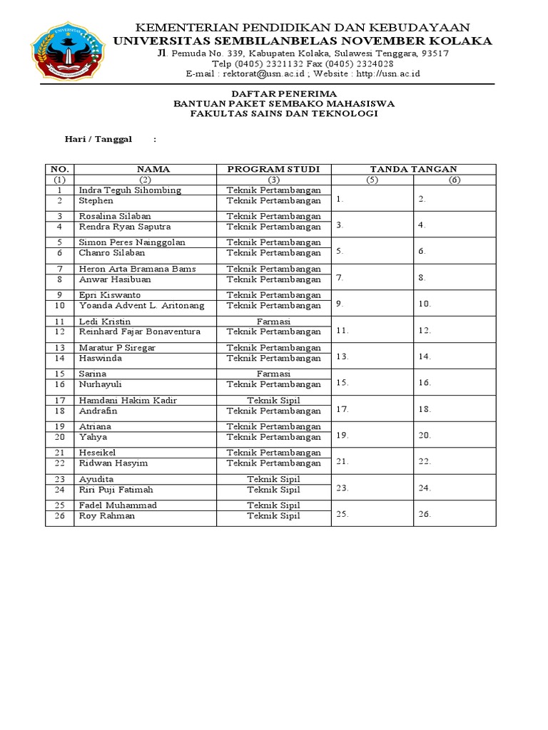 Data Penerima Sembako FST | PDF