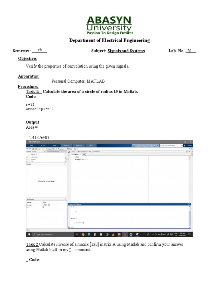 Sample Lab Report | PDF | Matlab | Matrix (Mathematics)