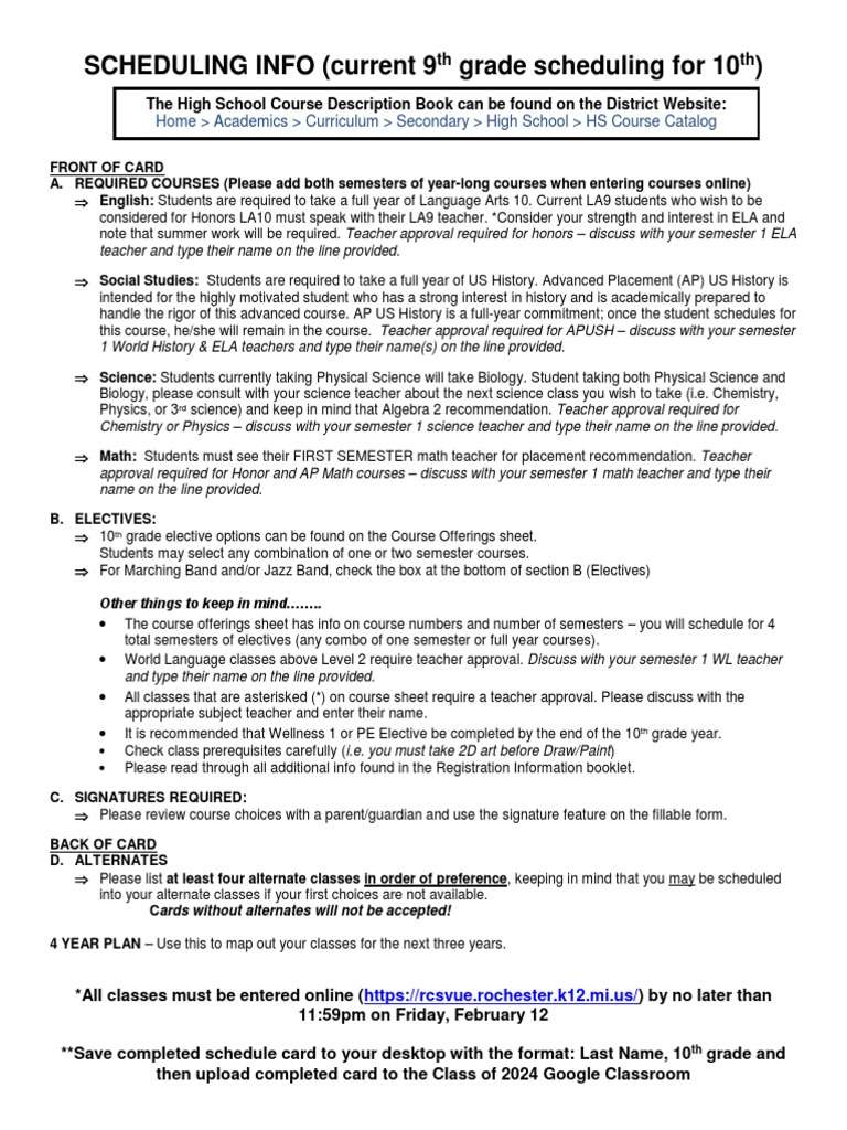 10th Grade Course Scheduling Guide | PDF | Advanced Placement | Science ...
