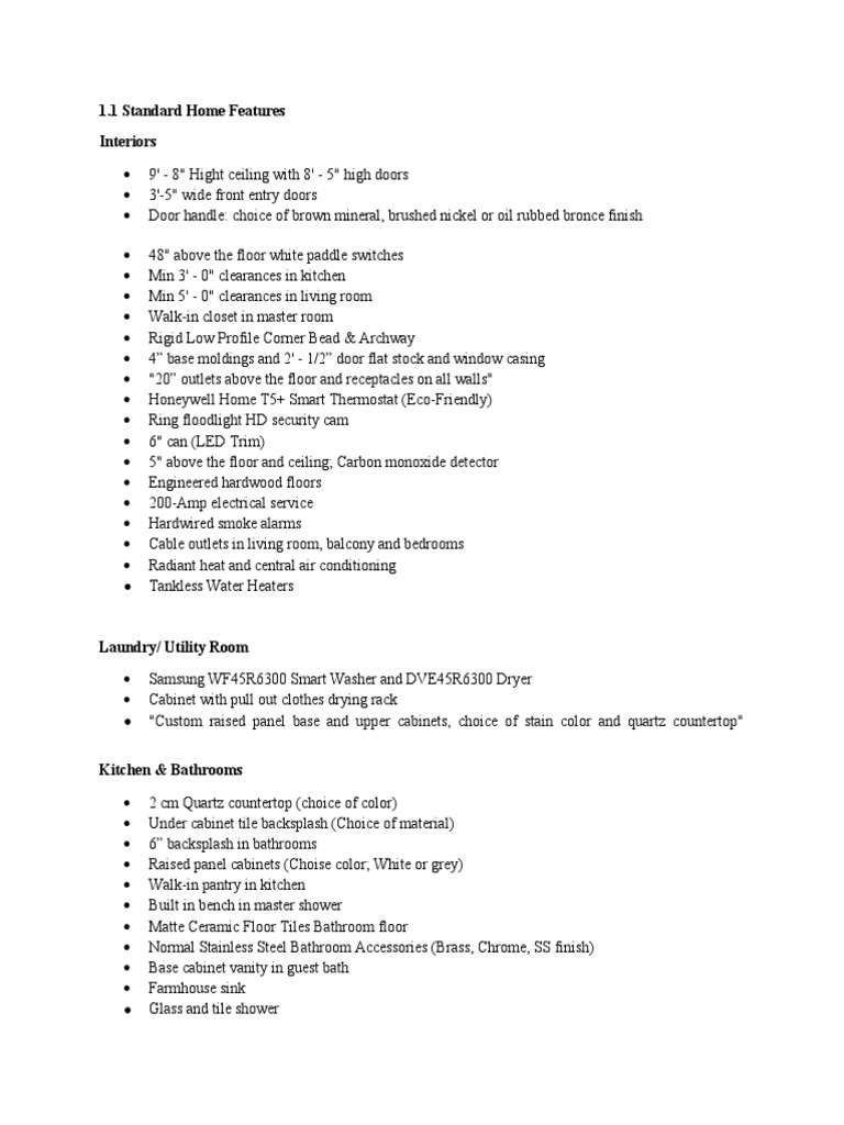 1.1 Standard Home Features Interiors | PDF | Countertop | Garage ...