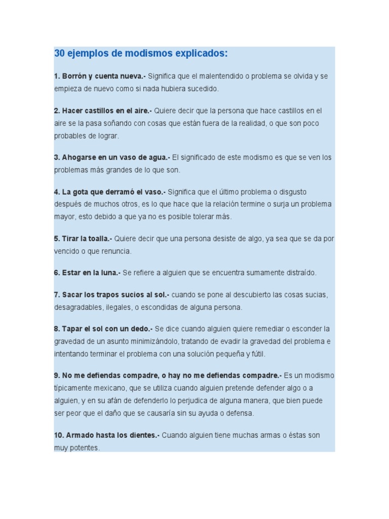 30 Ejemplos de Modismos Explicados | PDF