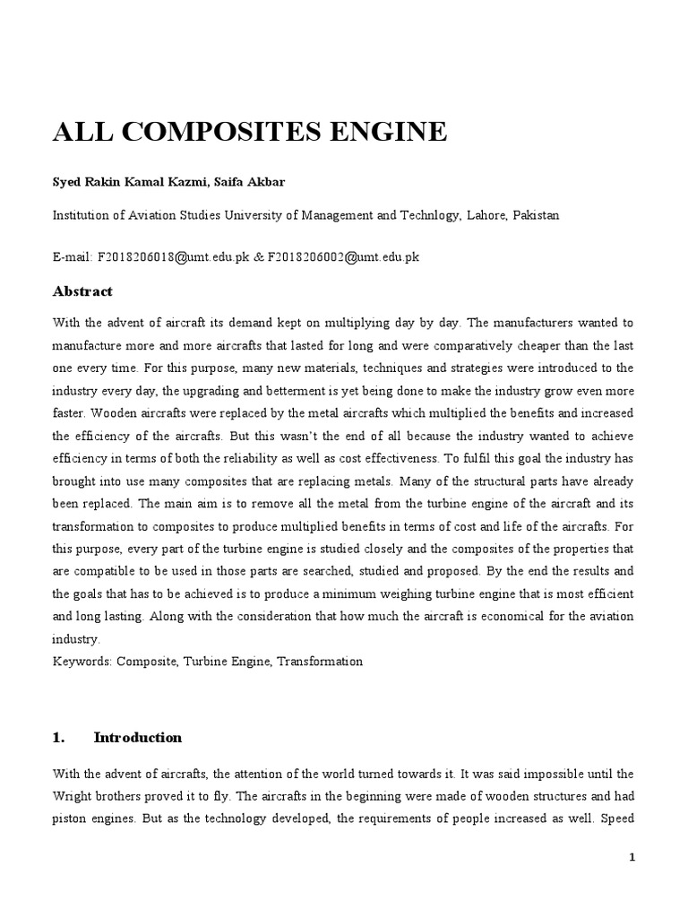 Composite Engines and Fuel Efficiency | PDF | Composite Material | Gas ...