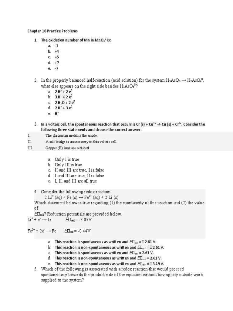 Redox Reaction Practice Problems | PDF | Redox | Atoms
