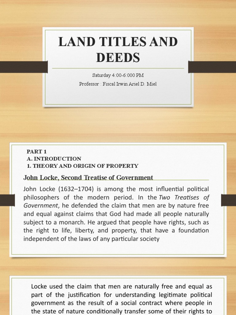 Land Titles And Deeds Powerpoint Pdf John Locke Property