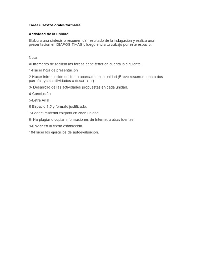 Tarea 6 Textos Orales Formales | PDF