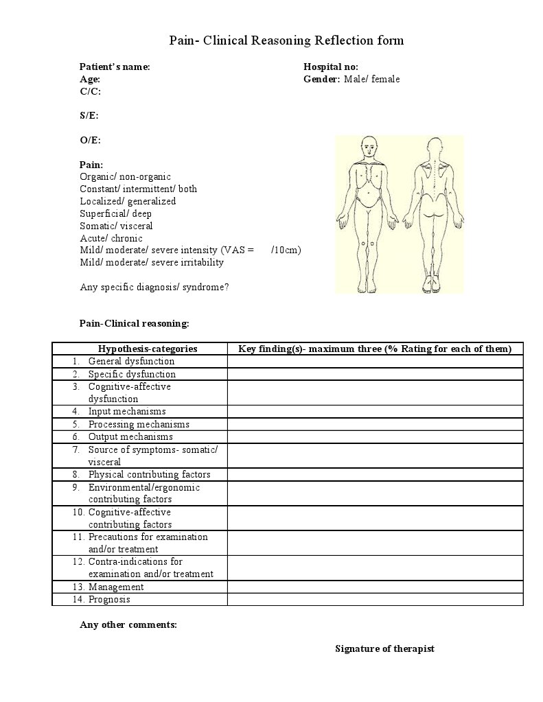 Pain Clinical Reasoning Reflection Form | PDF
