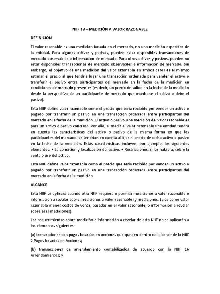 Niif 13 - Medición A Valor Razonable. | PDF | normas internacionales de ...