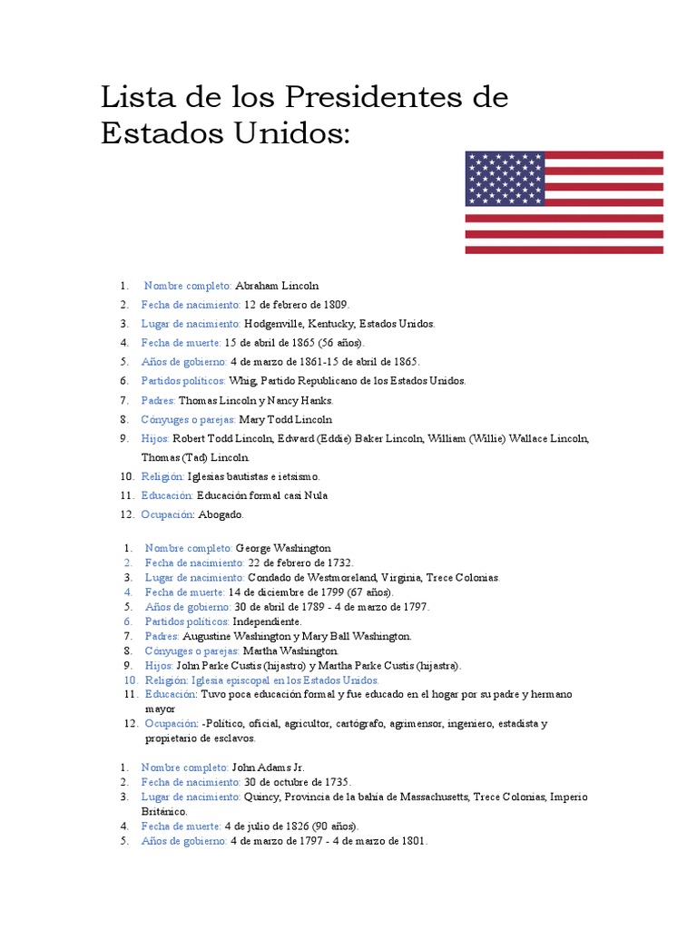 Biografia de Los Presidentes de Los Estados Unidos | PDF | Herbert ...