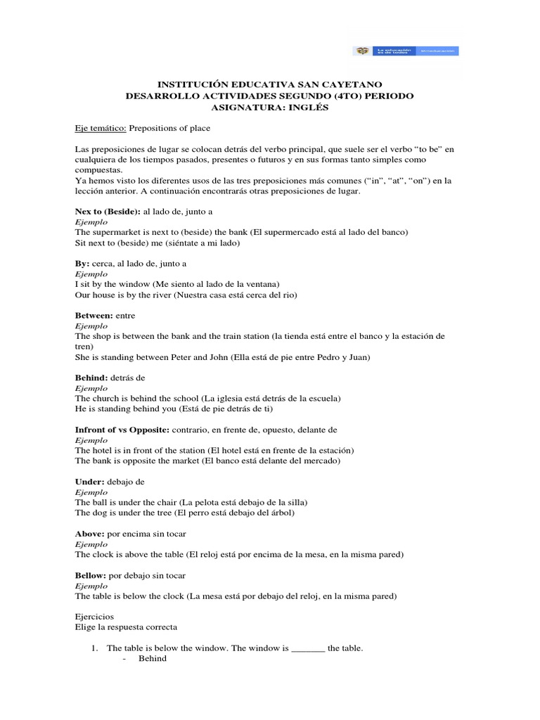 Preposiciones de Lugar en Inglés | PDF | Relaciones personales, crianza ...