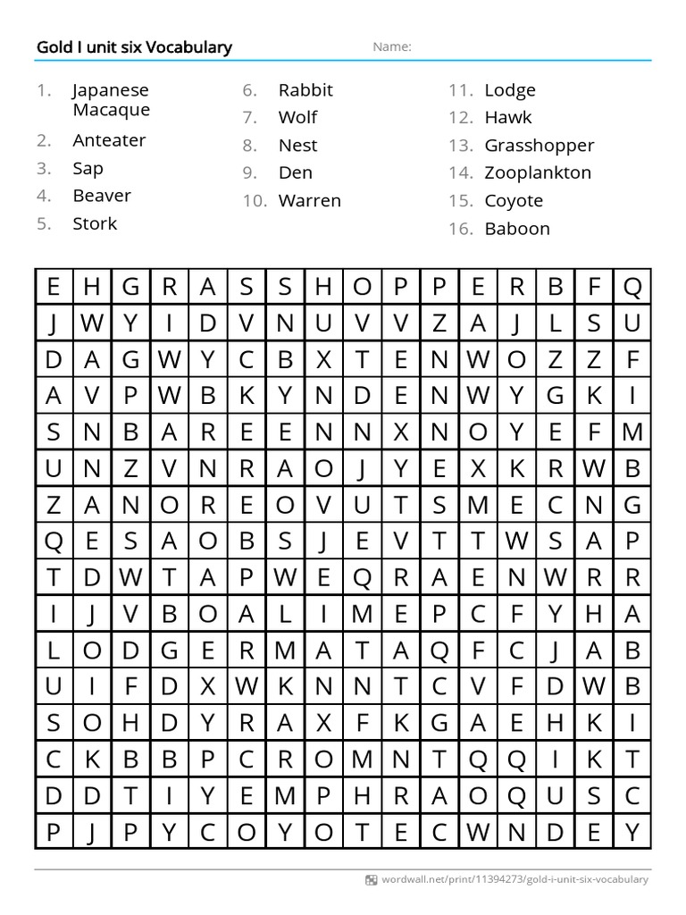 Vocab I Unit Six Vocabulary Wordsearch | PDF