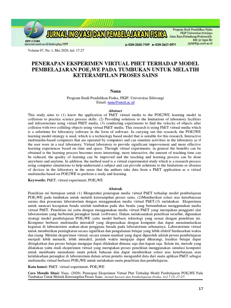 Application of the PhET Virtual Experiment to the POE2WE Learning Model in Collisions to Develop ...