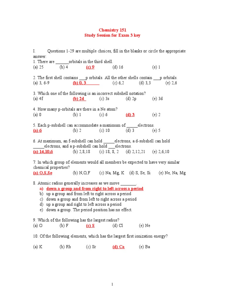Chemistry 151 Exam 3 Study Guide | PDF | Atomic Orbital | Oxide