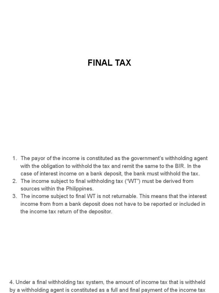 Final Tax | PDF | Withholding Tax | Taxation