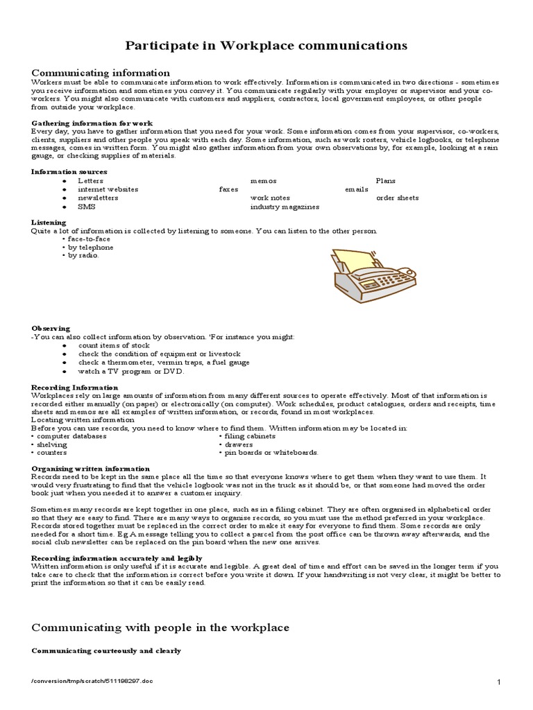 Participate in Workplace Communications: Communicating Information ...