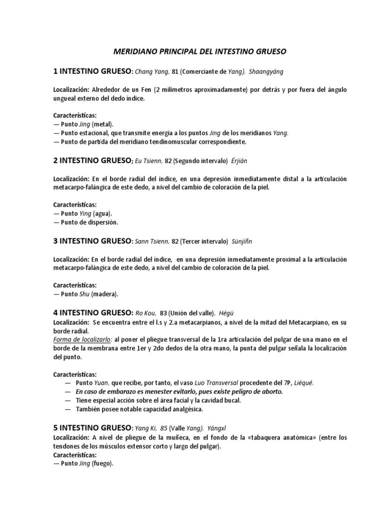 Meridiano Principal Del Intestino Grueso | PDF | Codo | Mano