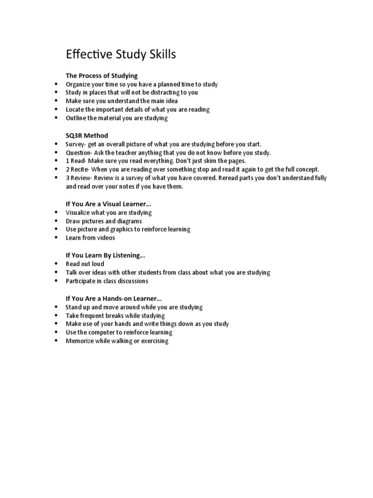 Effective Study Skills Guide | PDF | Self-Improvement