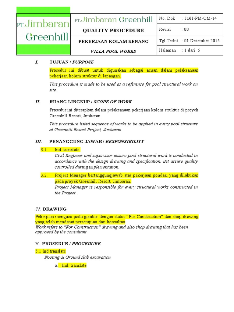 SOP Villa Pool | PDF | Concrete | Horticulture And Gardening