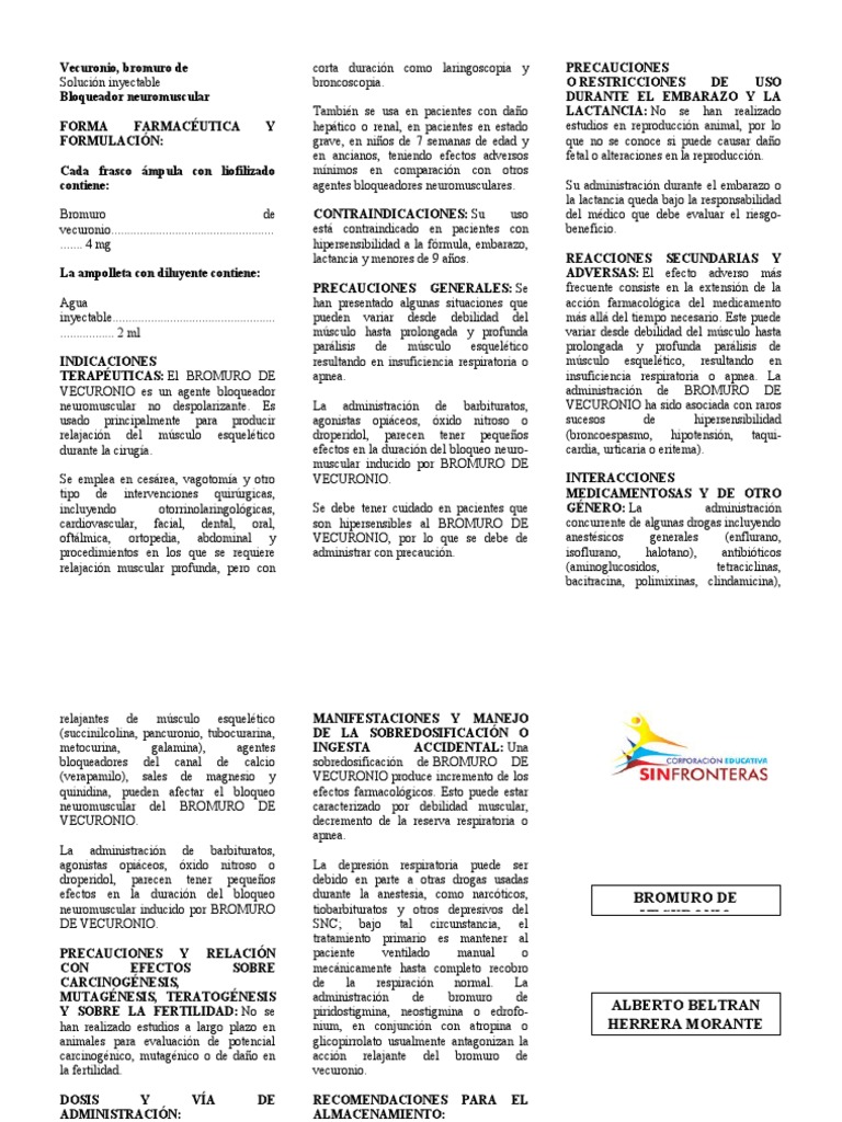 Folleto Bromuro de Vecuronio | PDF | Farmacología | Drogas