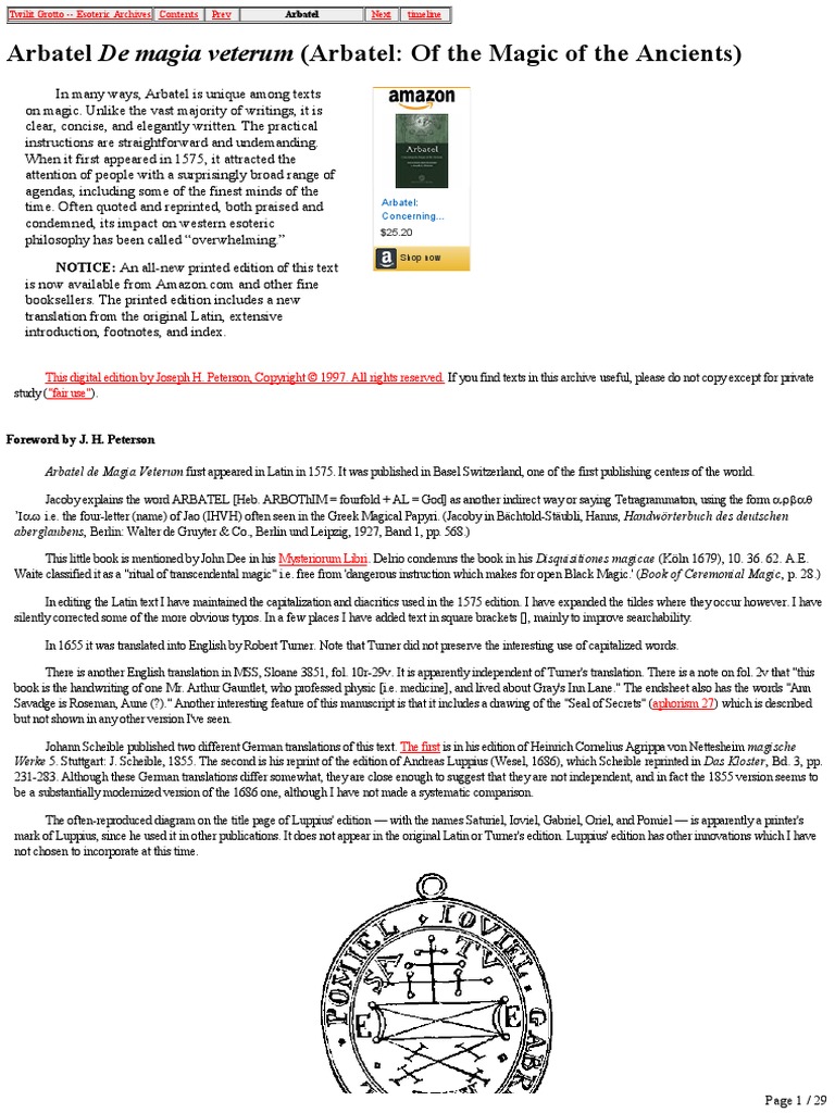 Arbatel de Magia Veterum (Arbatel: of The Magic of The Ancients) | PDF ...