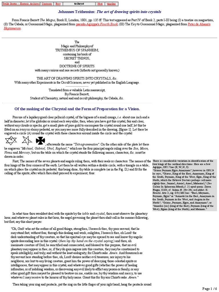 Johannes Trithemius: The Art of Drawing Spirits Into Crystals | PDF ...