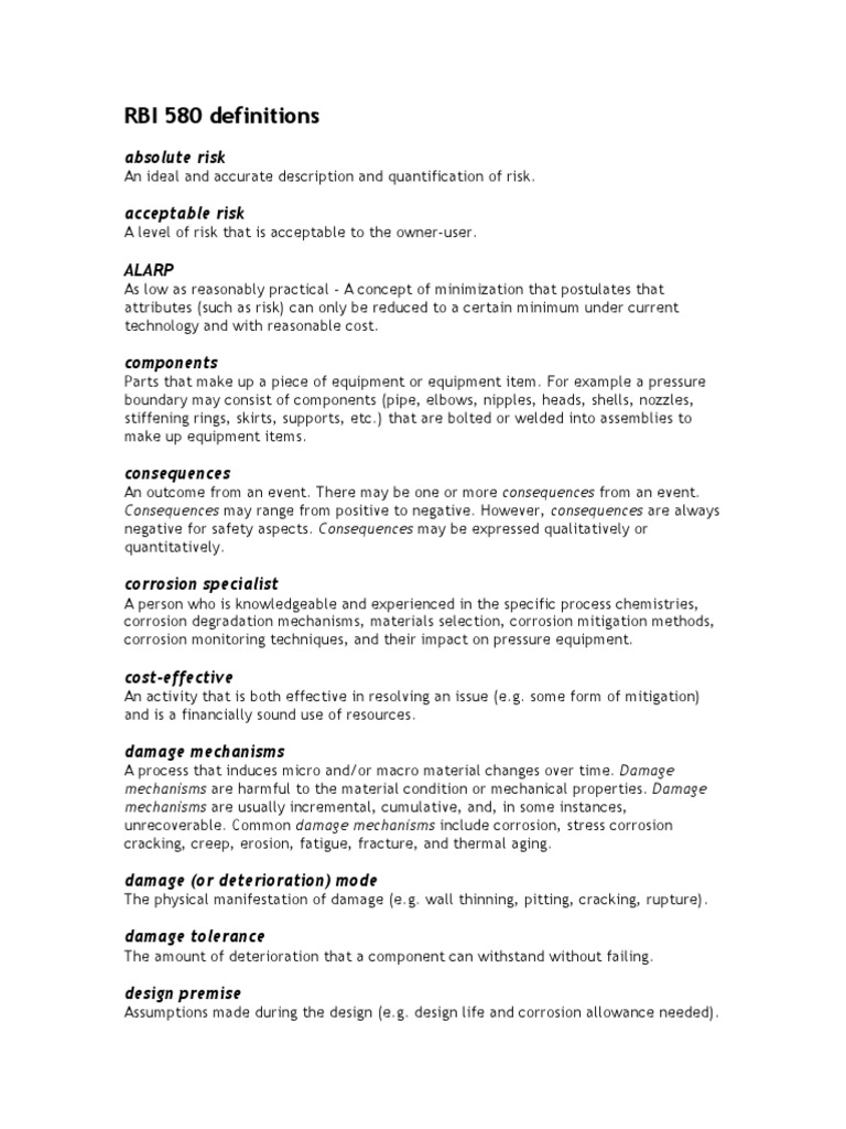 API 580 - RBI 580 Definitions - 54 Terms | PDF | Risk | Risk Management