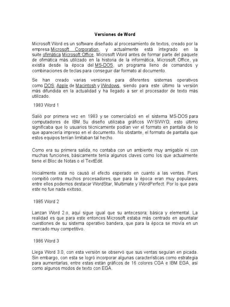 Versiones de Word | PDF | Microsoft Word | Microsoft