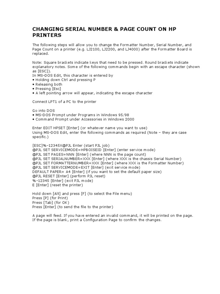 HP Printer Serial & Page Count Guide | PDF | Printer (Computing ...