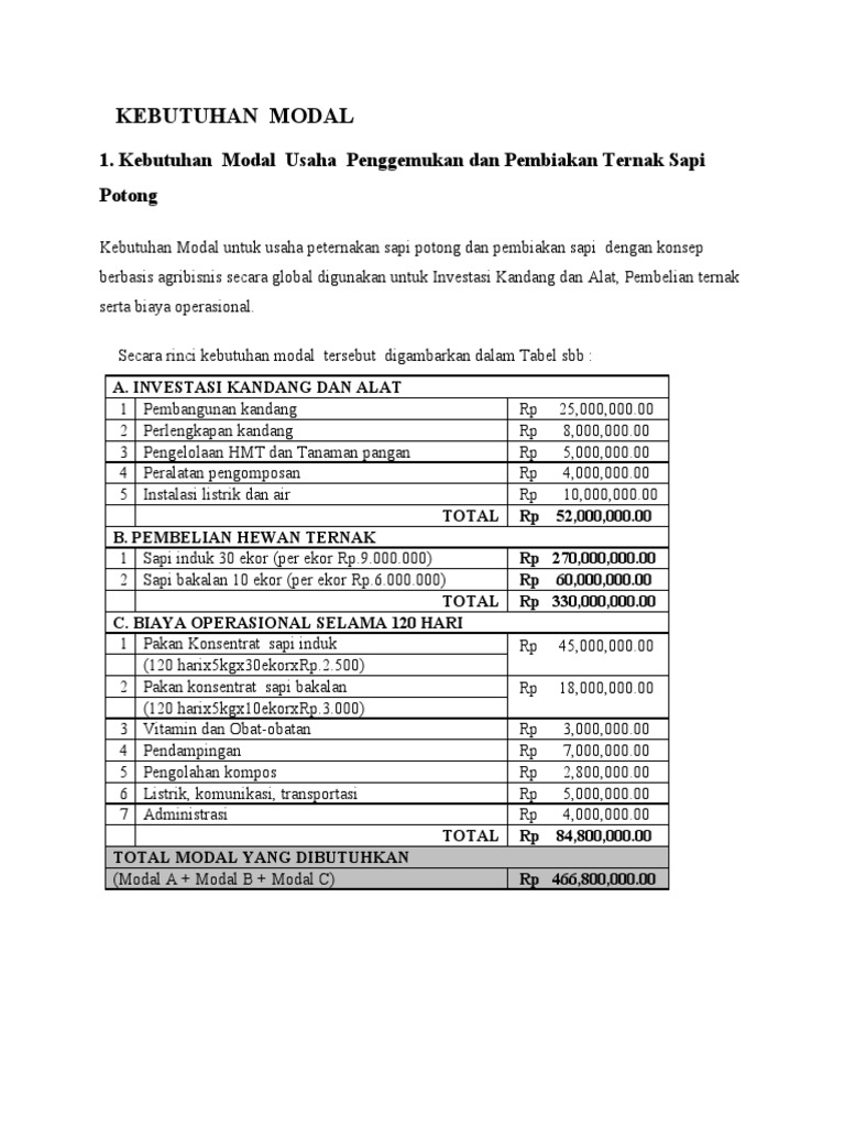 RAB Penggemukan Sapi | PDF