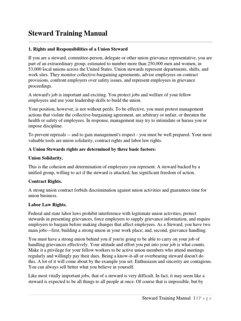 Union Steward Responsibilities Guide | PDF | United States Labor Law ...
