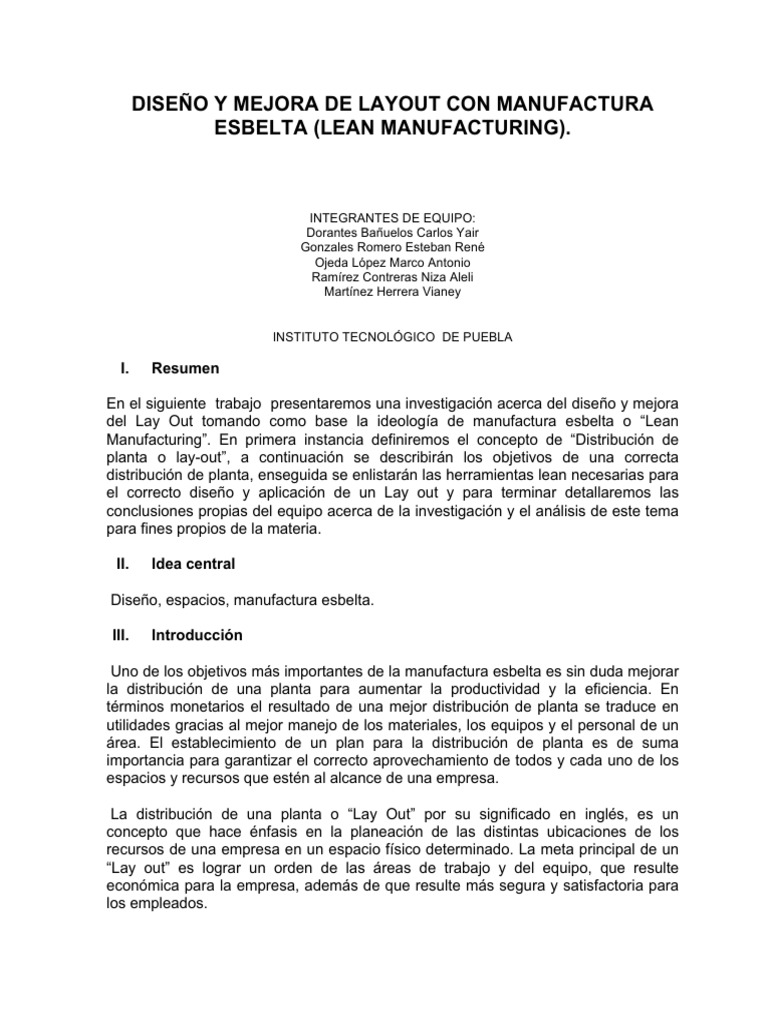 Diseño y Mejora de Lay Out Con Manufactura Esbelta | Descargar gratis PDF | Lean Manufacturing ...