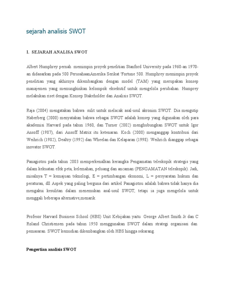Sejarah Analisis SWOT | PDF