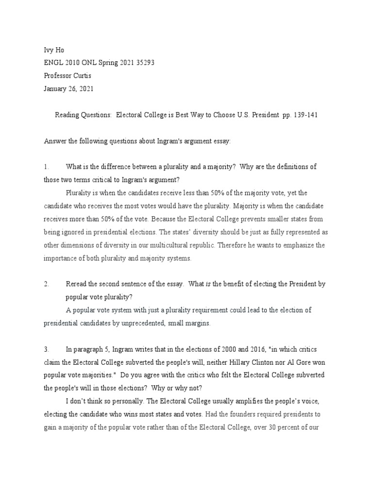 3.4 Reading Questions Electoral College | PDF | Elections | Al Gore