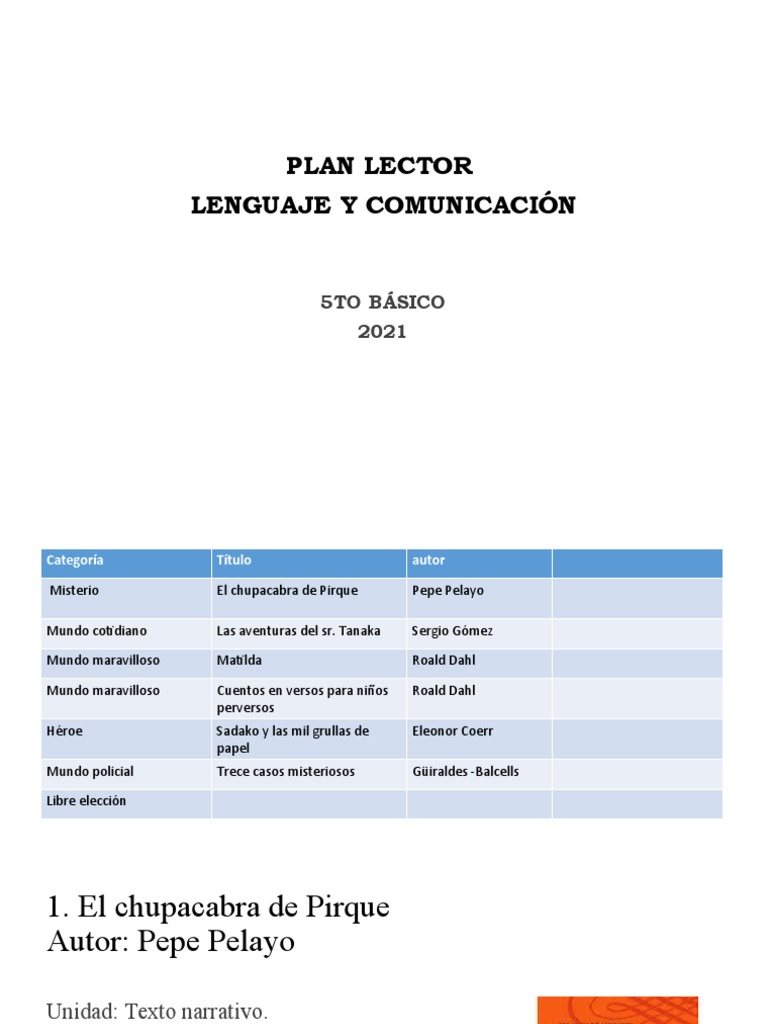 PLAN LECTOR 5to Básico 2021 | PDF