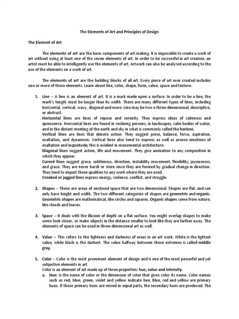 The Elements of Art and Principles of Design Final Handout | PDF ...