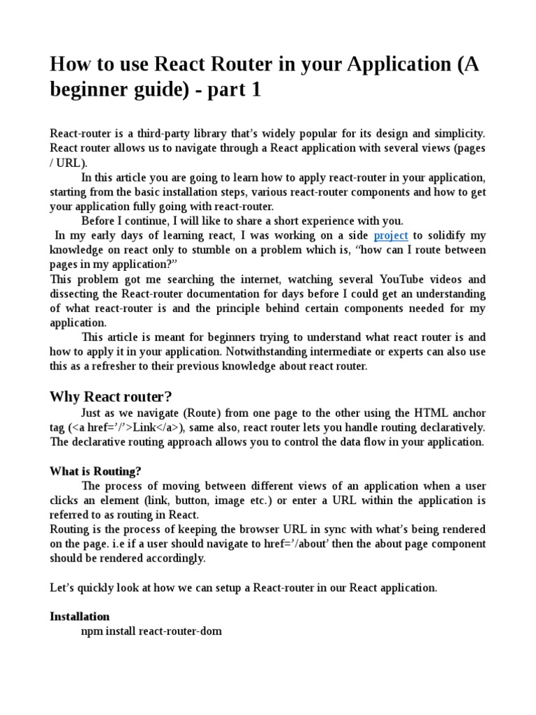 How To Use React Router In Your Application Pdf Html Element Information Technology Management