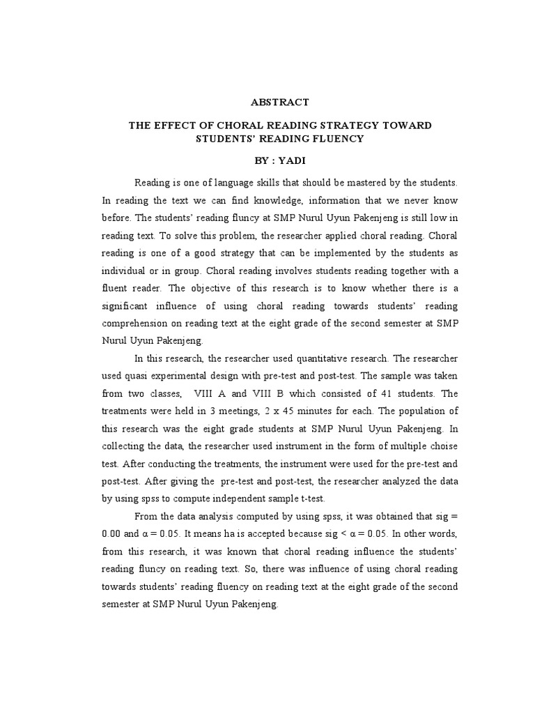 The Effect of Choral Reading Strategy Toward Students' Reading Fluency ...