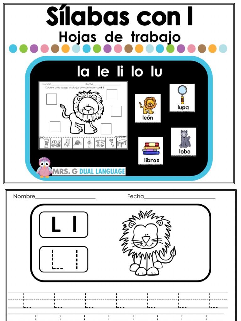 03 - Sílabas Con La Letra L - La, Le, Li, Lo, Lu Hojas de Trabajo. | PDF