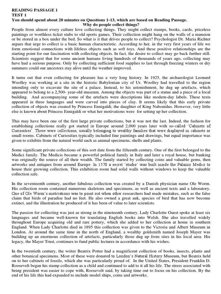 Reading Passage 1 Test 1 You Should Spend About 20 Minutes On Questions ...