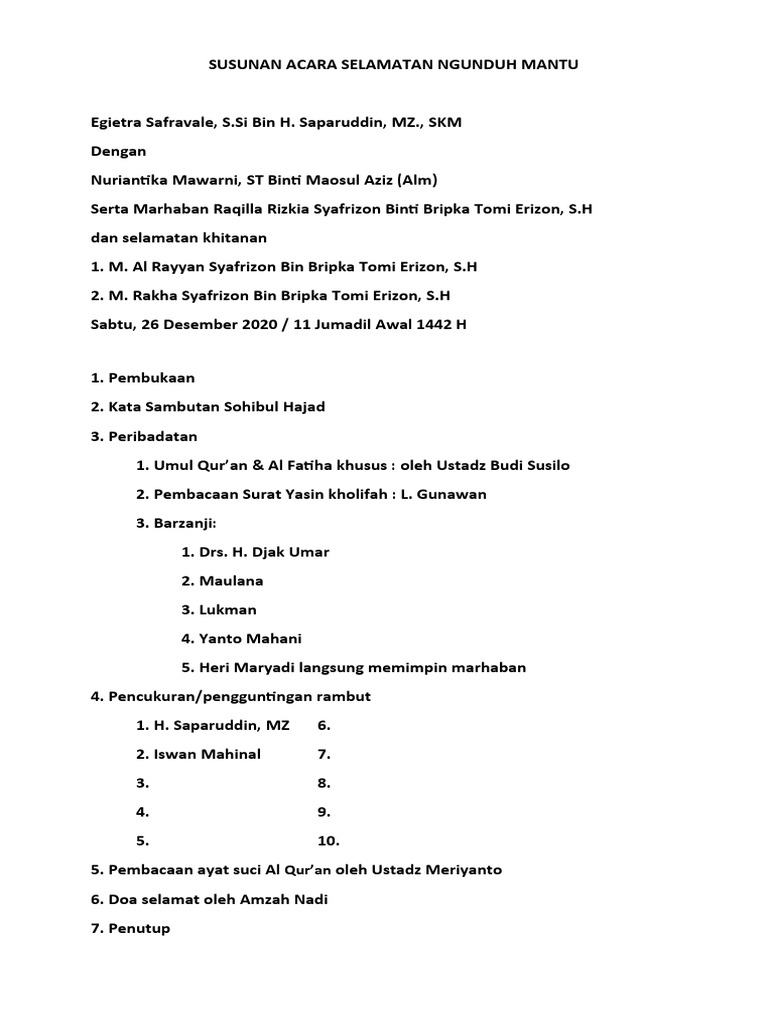 Susunan Acara Selamatan Ngunduh Mantu | PDF | Agama & Spiritualitas