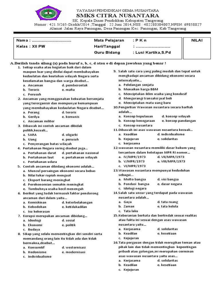 Soal Pas PKN Kls 11 | PDF